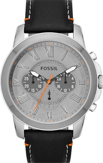 Fossil 'Grant' Chronograph Leather Strap Watch, 44mm | Nordstrom