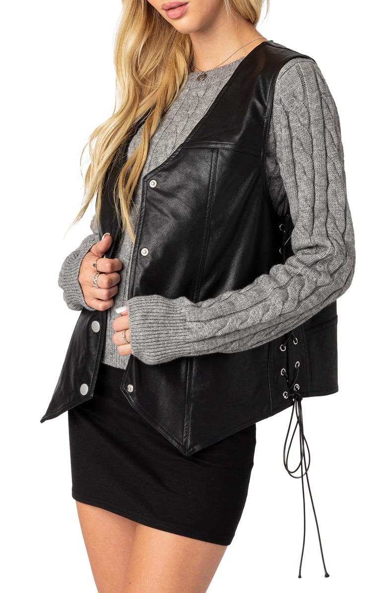 EDIKTED Kara Oversize Lace-Up Faux Leather Vest | Nordstrom