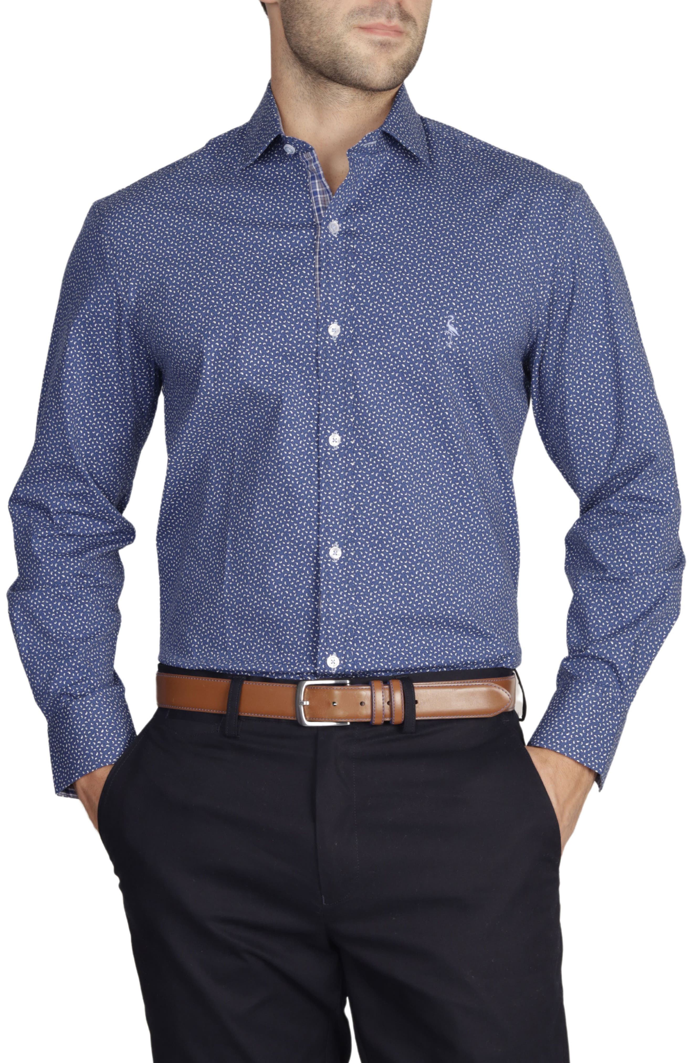TailorByrd Royal Mini Paisley Cotton Stretch Long Sleeve Shirt ...