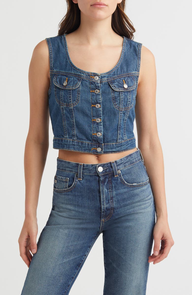 Re/Done Cotton Denim Crop Button-Up Vest | Nordstromrack