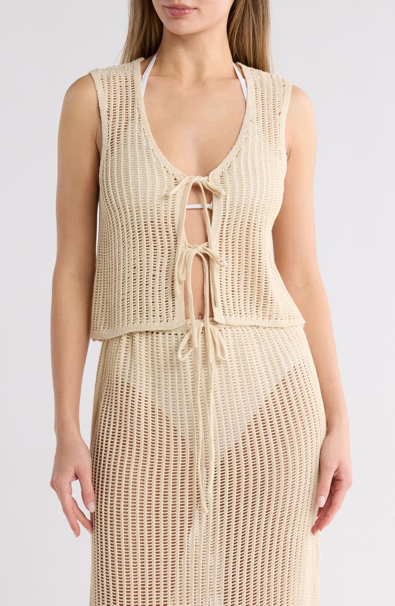 Elan Tie Front Open Knit Crop Cover-Up Tank | Nordstromrack