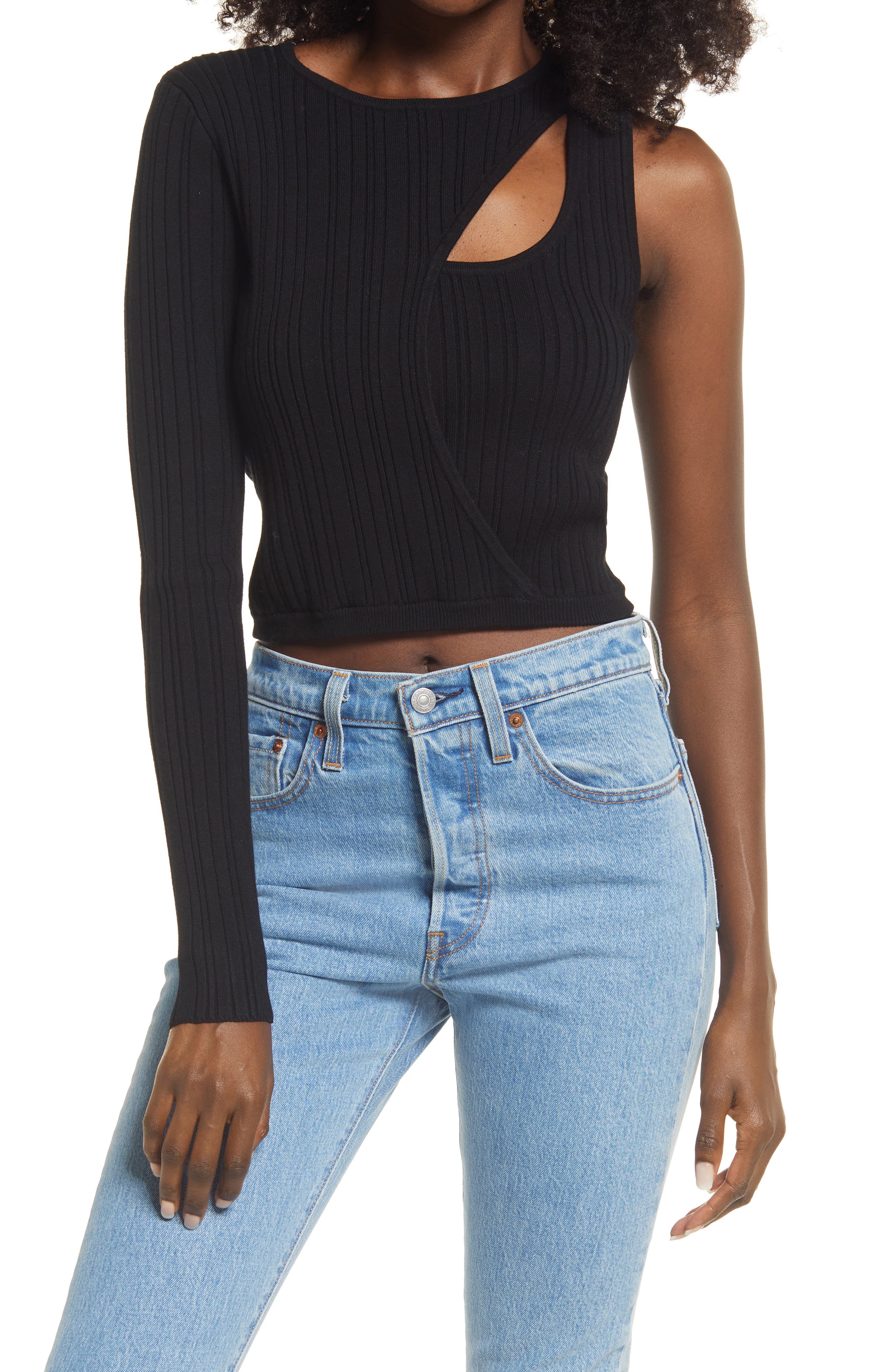Open Edit Asymmetric Keyhole One Sleeve Sweater | Nordstrom