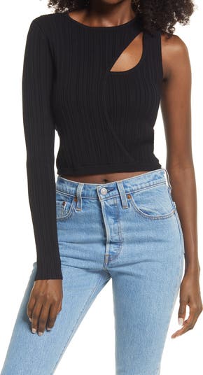 Open Edit Asymmetric Keyhole One Sleeve Sweater | Nordstrom