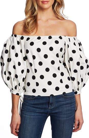 CeCe Dappled Dots Off the Shoulder Stretch Cotton Blouse | Nordstromrack