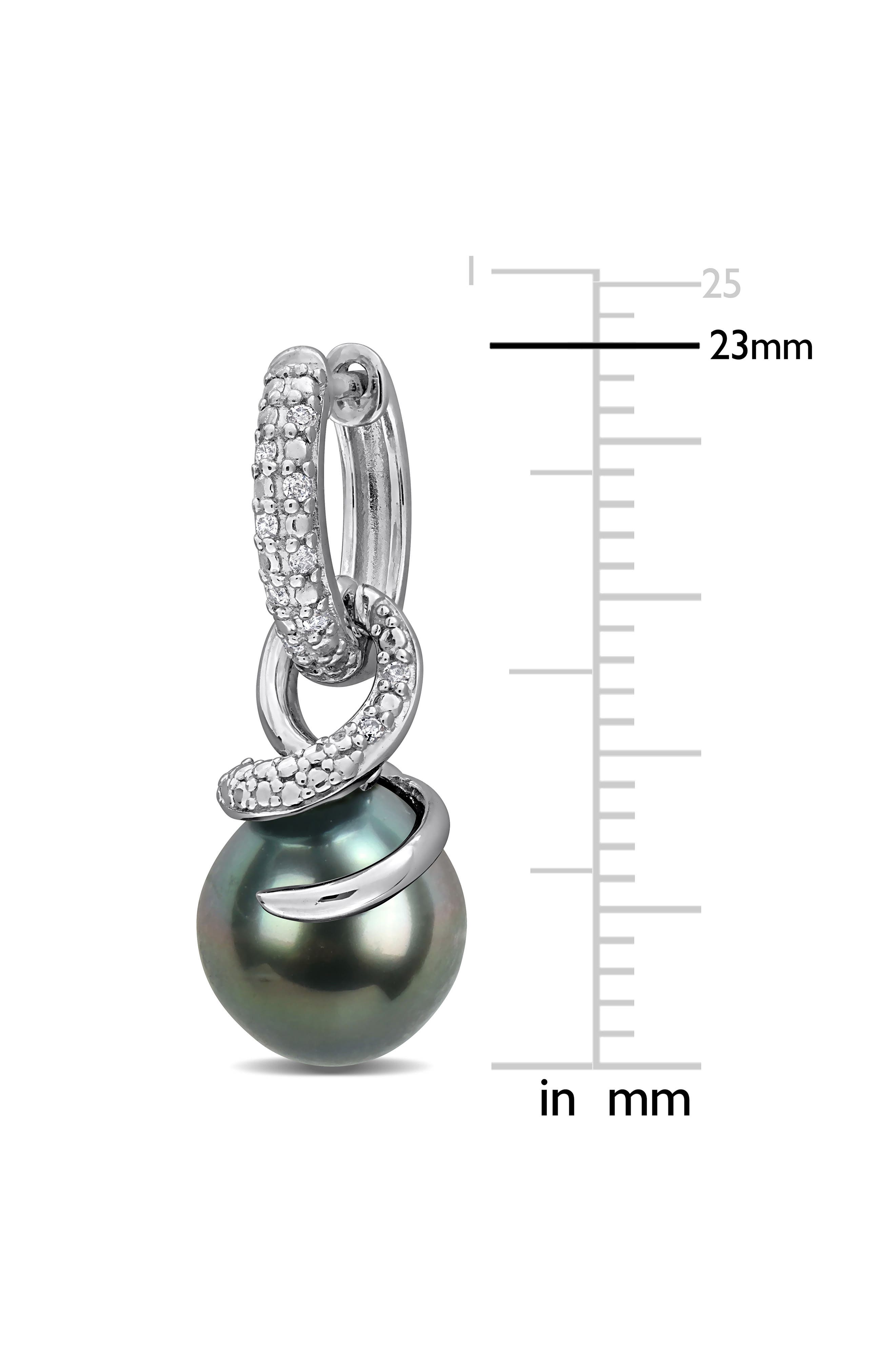 DELMAR 8-8.5mm Cultured Tahitian Pearl & Diamond Drop Earrings ...