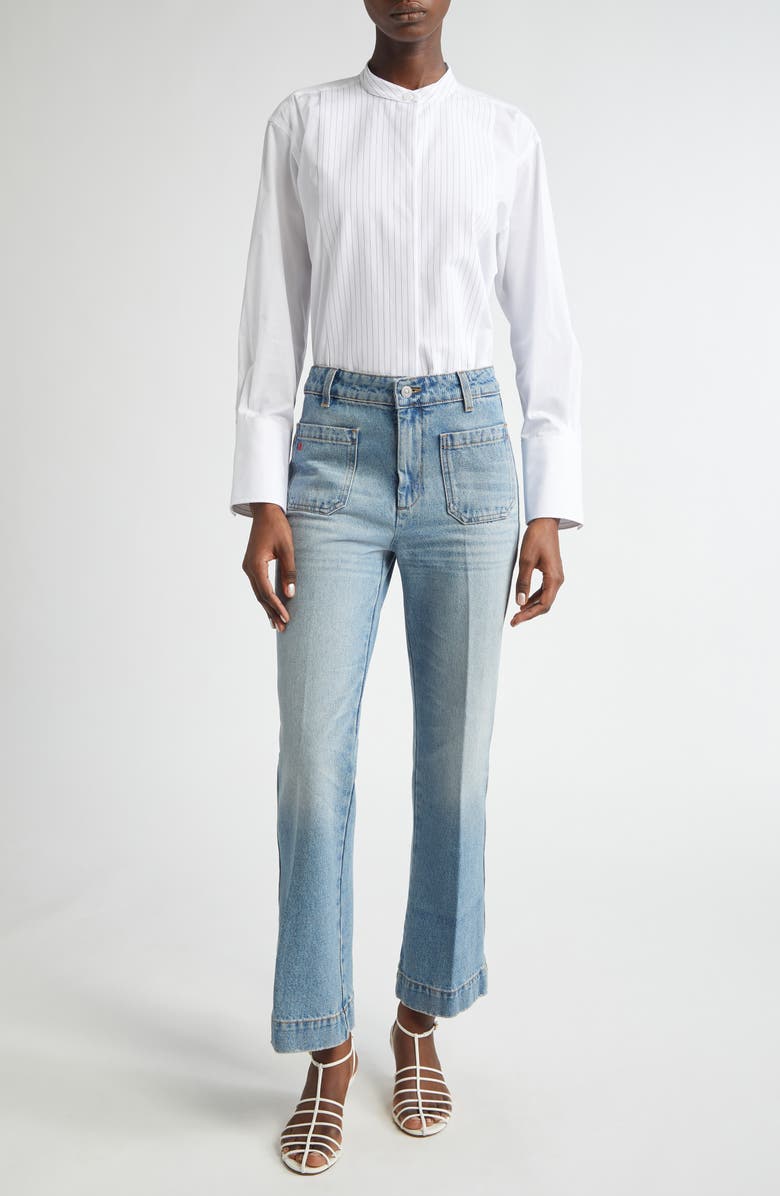 Victoria Beckham Stripe Tuxedo Bib Cotton Crop Shirt | Nordstromrack