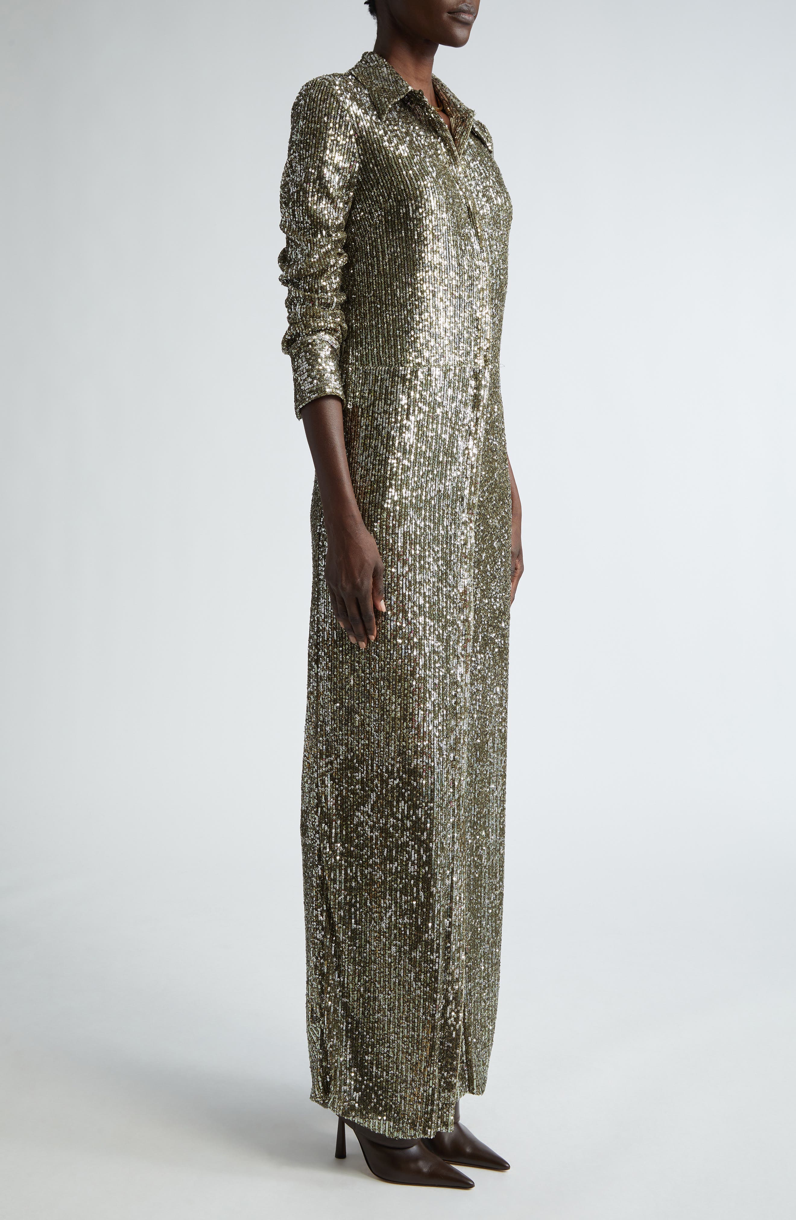St. John Collection Sequin Embroidered Long Sleeve Shirtdress | Nordstrom