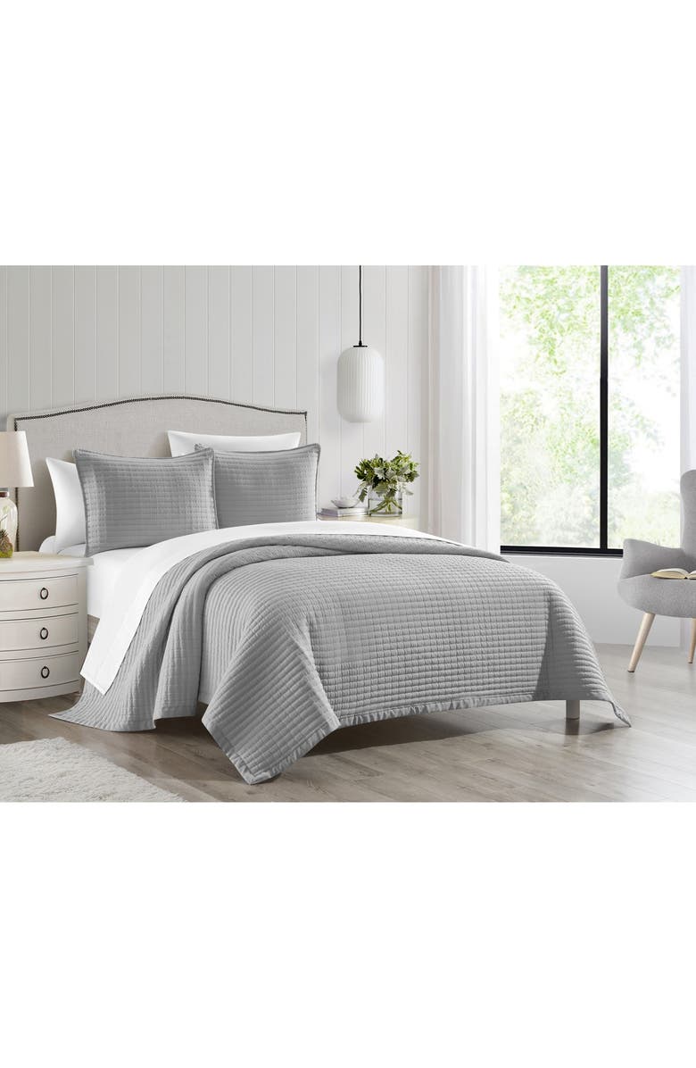 CHIC Xander Grey Solid Square Microfiber Quilt & Sheets Set - King Size ...