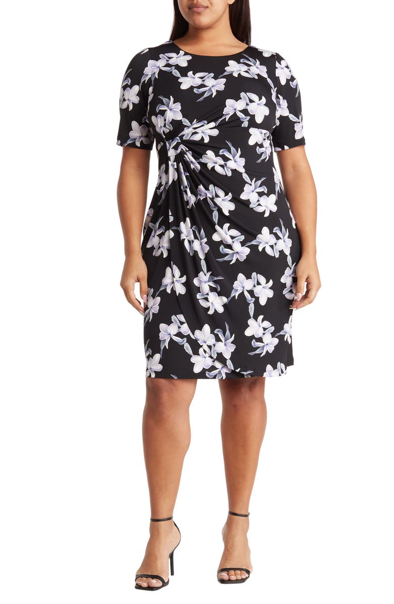 Connected Apparel 3/4 Sleeve Mock Wrap Dress, Main, color,