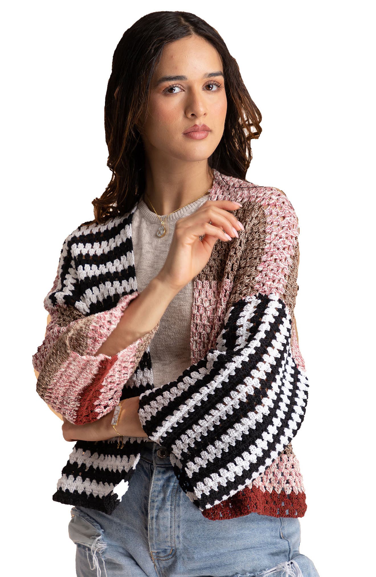 SAACHI Birdie Colorblock Crochet Short Jacket | Nordstromrack