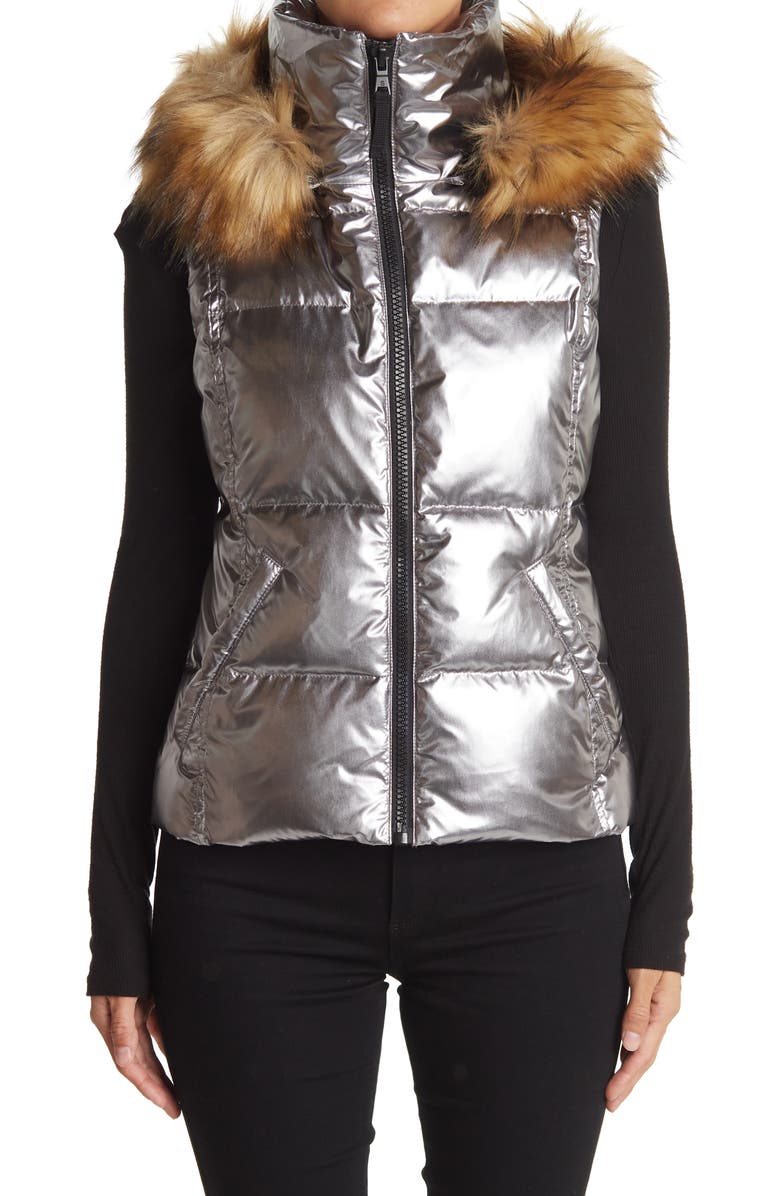 S13 Snowcat Faux Fur Trim Metallic Puffer Down Vest | Nordstromrack