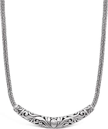 DEVATA Sterling Silver Dragon Bone Chain Filigree Bar Pendant Necklace ...