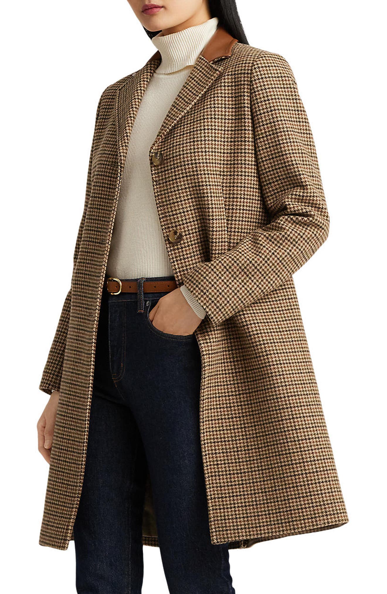 Lauren Ralph Lauren Houndstooth Single Breasted Insulated Coat | Nordstrom