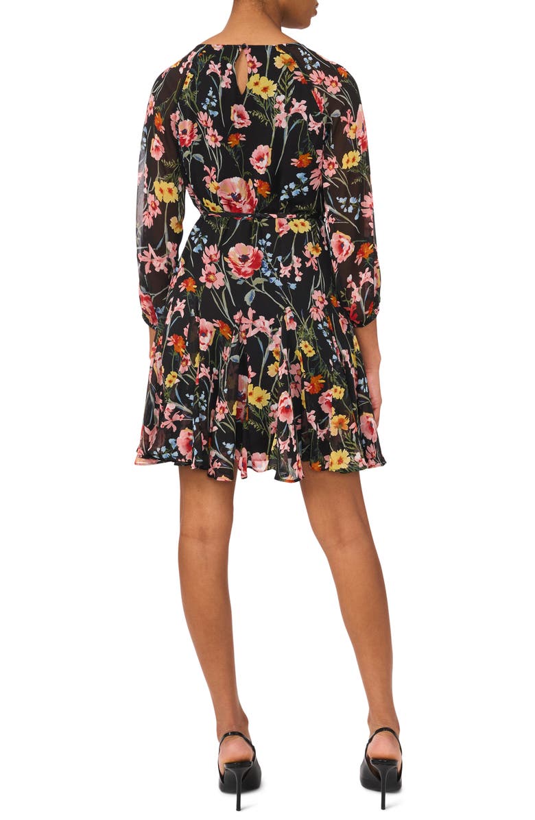 Halogen® Floral Balloon Sleeve Chiffon Fit & Flare Dress | Nordstromrack
