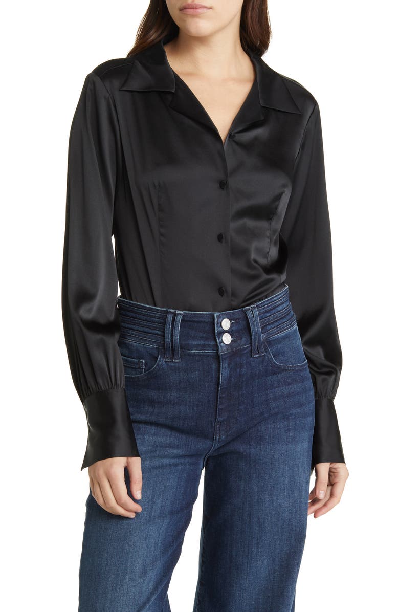 FRAME Notched Collar Stretch Silk Satin Shirt | Nordstromrack