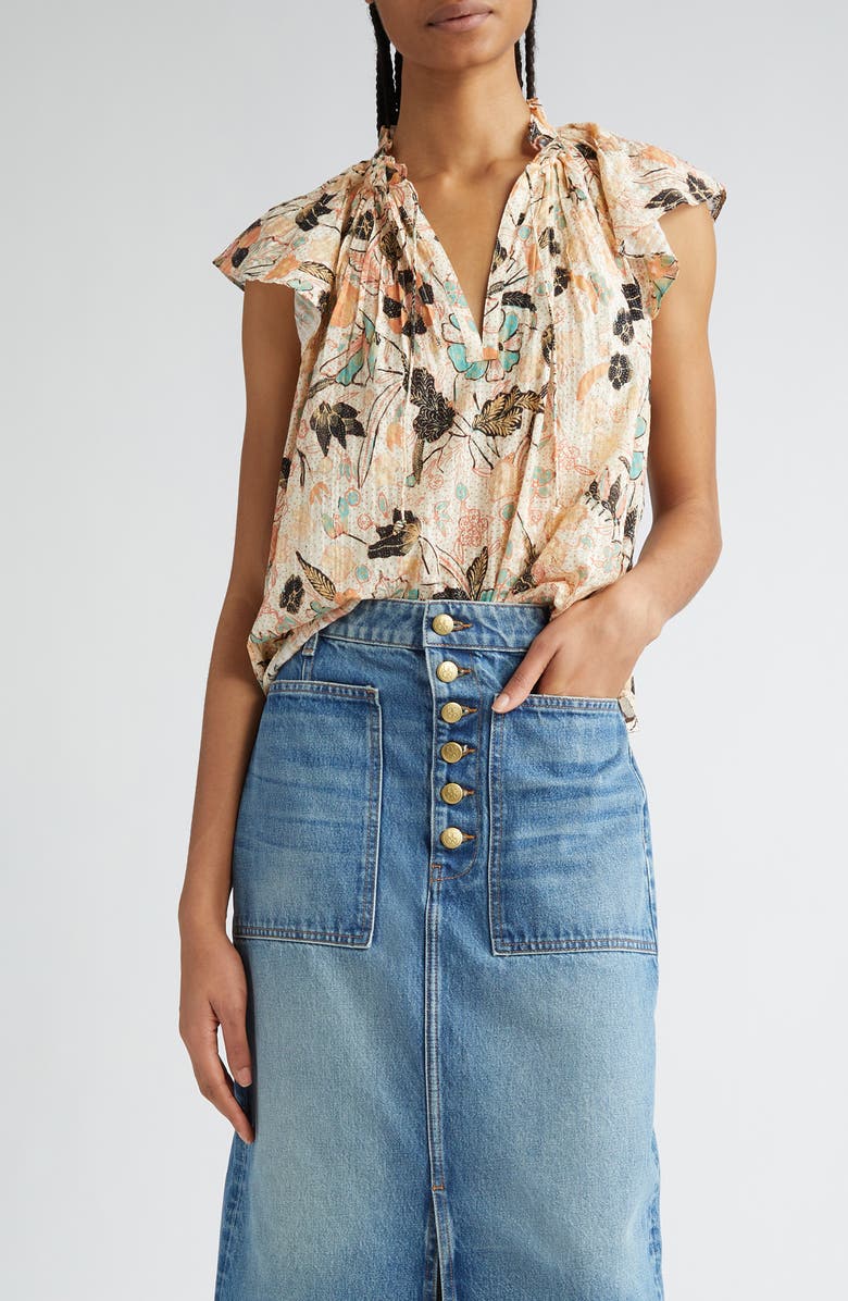 Ulla Johnson Cleo Floral Print Tie Neck Top | Nordstromrack