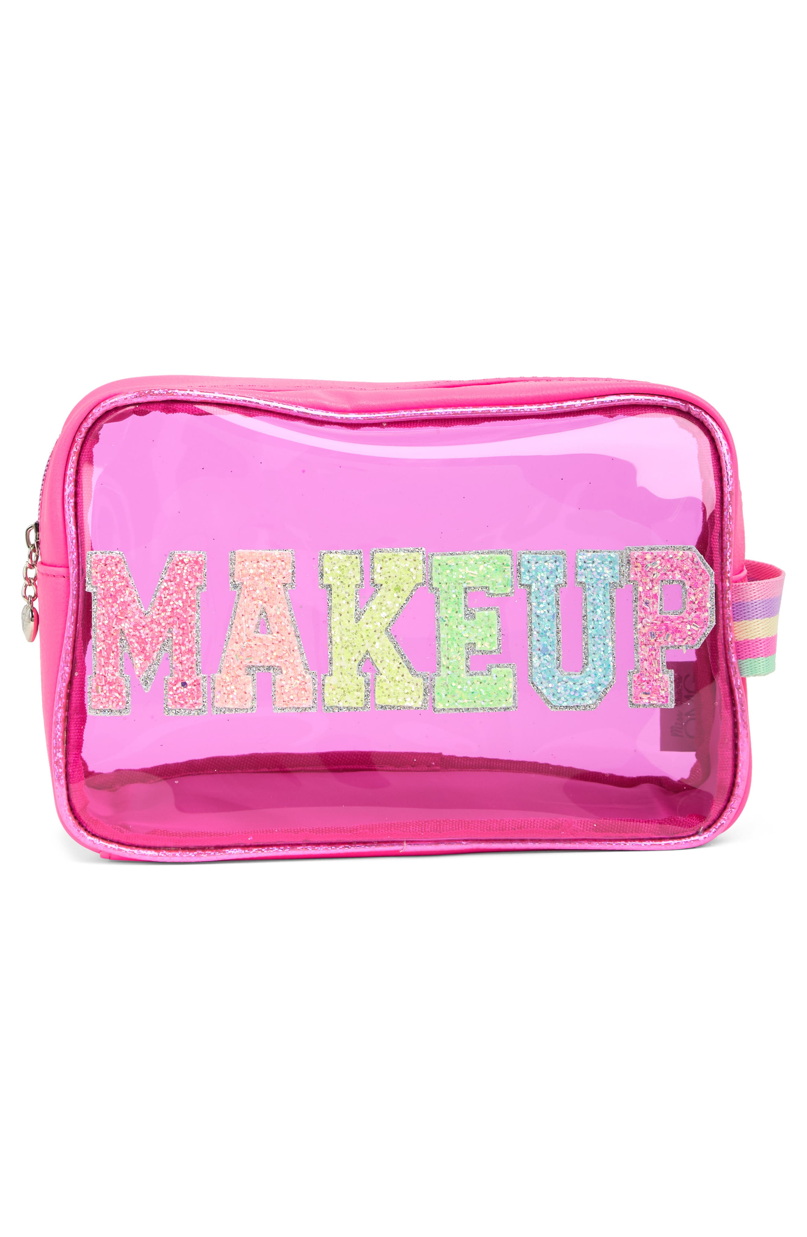 OMG Accessories Glitter Letter Clear Makeup Pouch | Nordstromrack