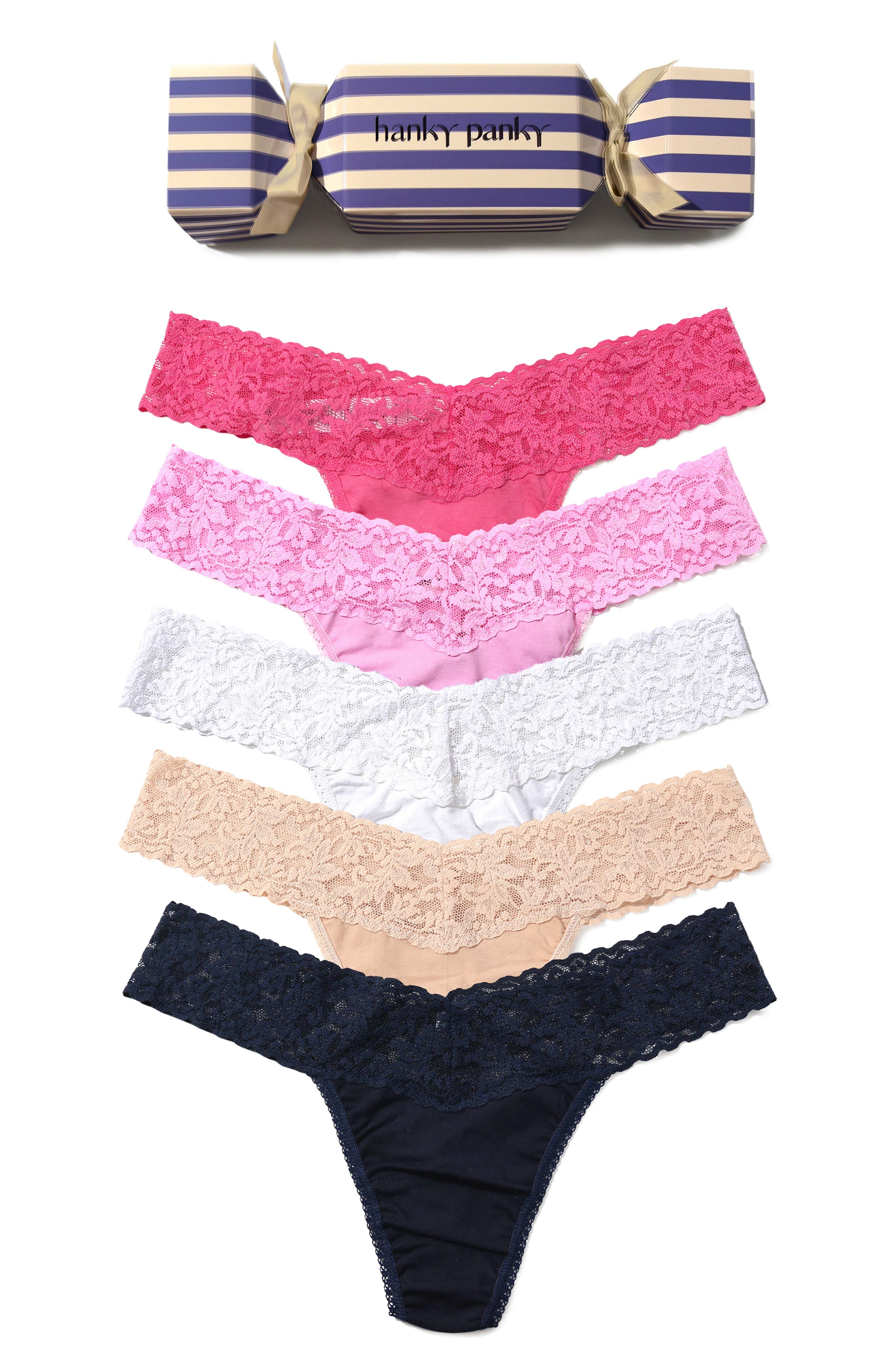 Hanky Panky Holiday Cracker Assorted 5-Pack Low Rise Cotton Thongs ...