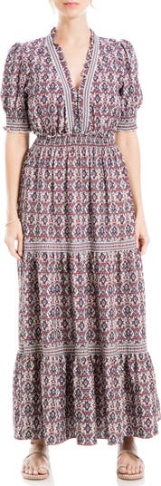 MAX STUDIO Floral Short Sleeve Tiered Maxi Dress | Nordstromrack MAX STUDIO Floral Short Sleeve Tiered Maxi Dress | Nordstromrack
