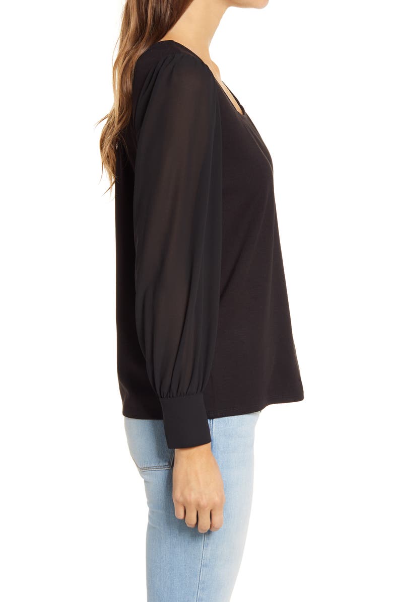GIBSONLOOK Mixed Media Square Neck Top | Nordstrom