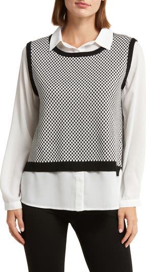 Adrianna Papell Twofer Jacquard Sweater Vest Layered Blouse | Nordstromrack