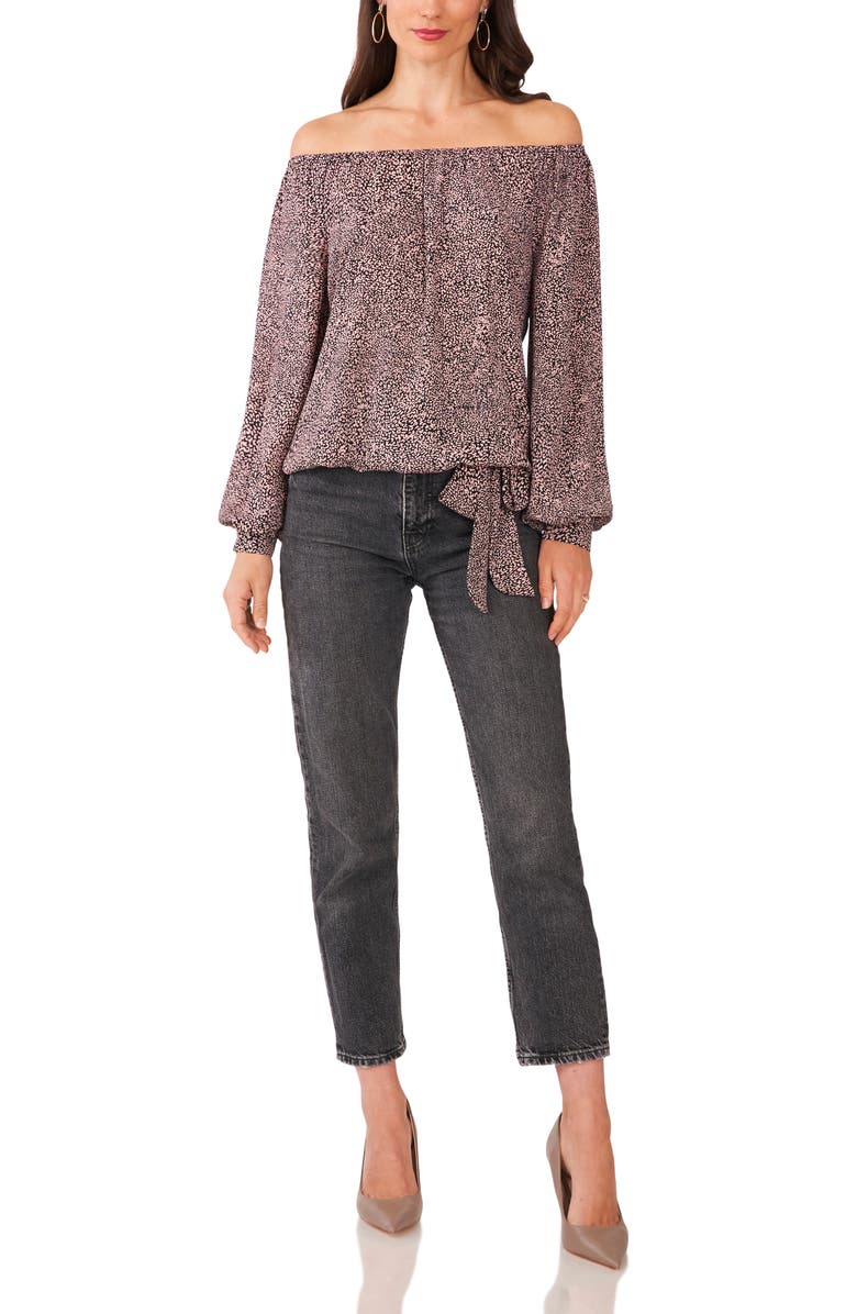 Vince Camuto Animal Print Off the Shoulder Tie Hem Blouse | Nordstromrack