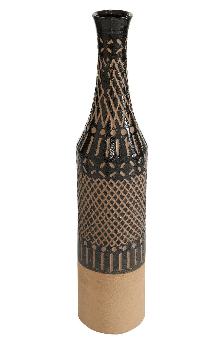 GINGER BIRCH STUDIO Tall Tan & Black Cylinder Decorative Vase with ...