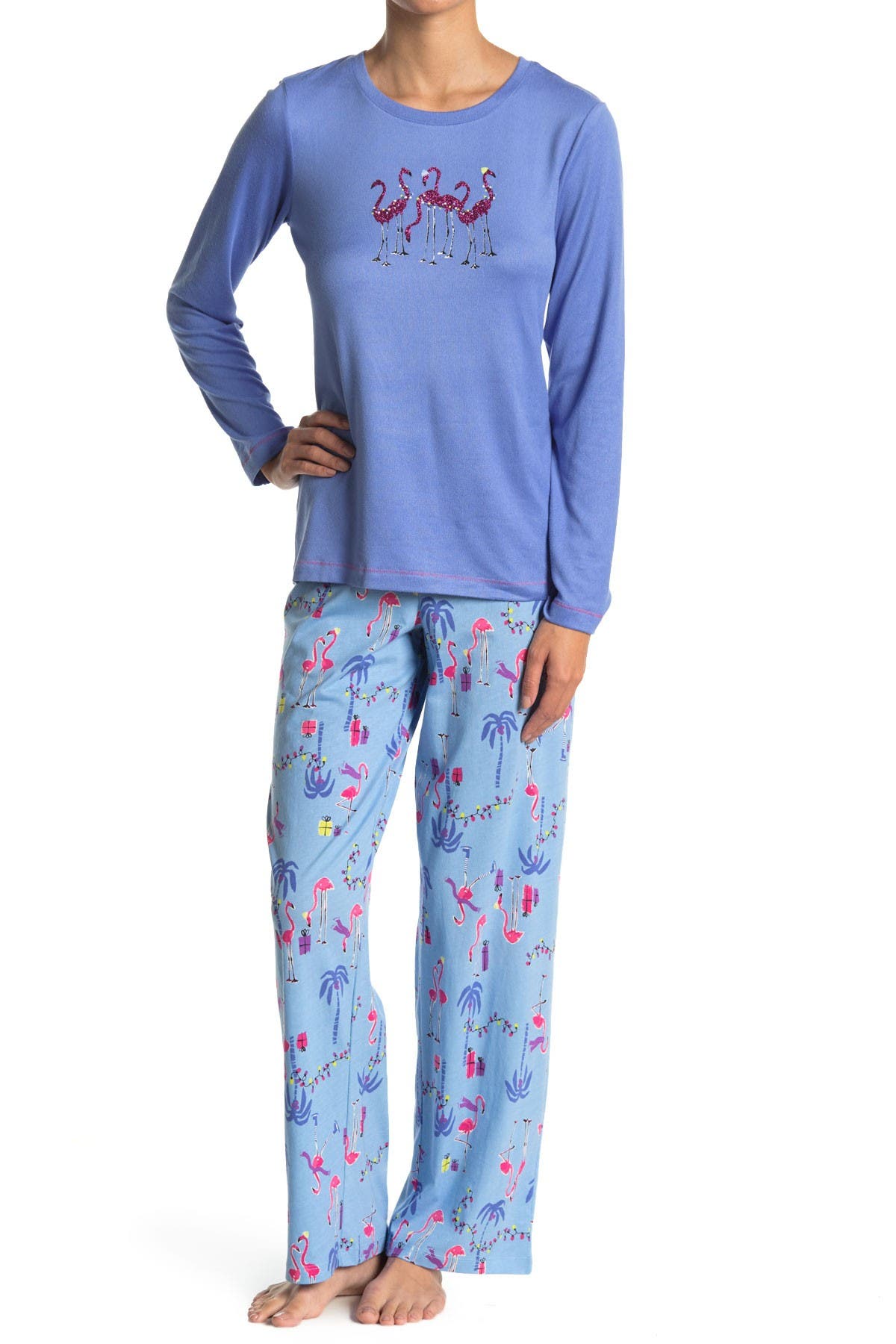 Hue Frosty Flamingos Long Sleeve Top & Pants 2-Piece Pajama Set ...