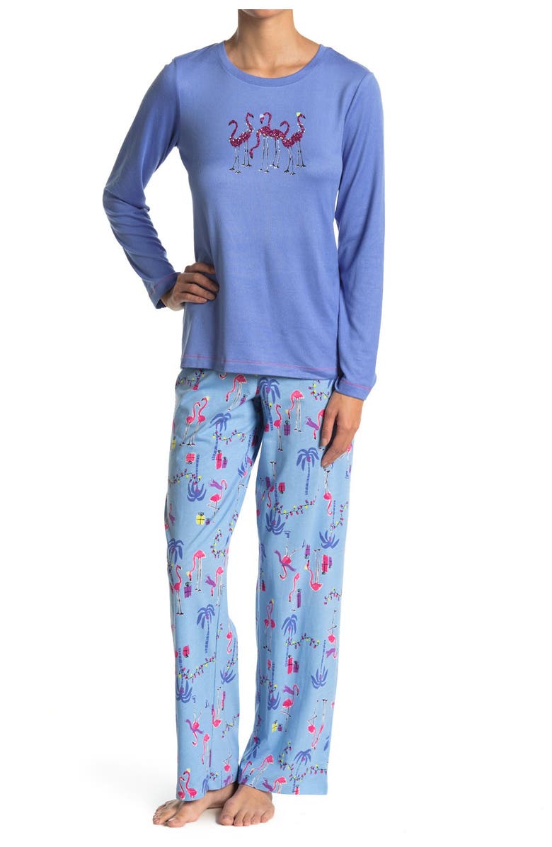 Hue Frosty Flamingos Long Sleeve Top & Pants 2-Piece Pajama Set ...