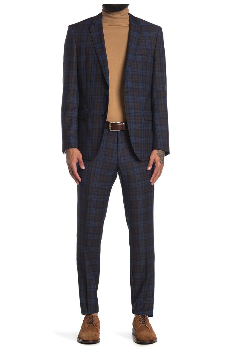 BOSS Huge Genius Dark Blue Plaid Two Button Notch Lapel Suit ...