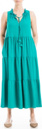 MAX STUDIO LONDON Tie Neck Tiered Maxi Dress | Nordstromrack