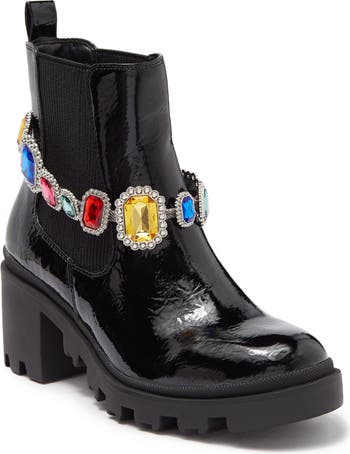 Betsey Johnson Jenesis Embellished Patent Leather Lug Sole Chelsea Boot ...