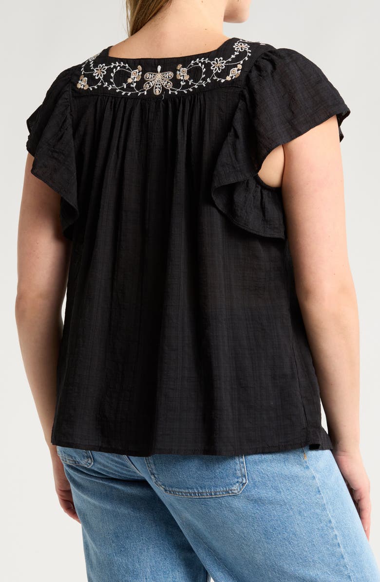 MAX STUDIO Floral Embroidered Flutter Sleeve Top | Nordstromrack