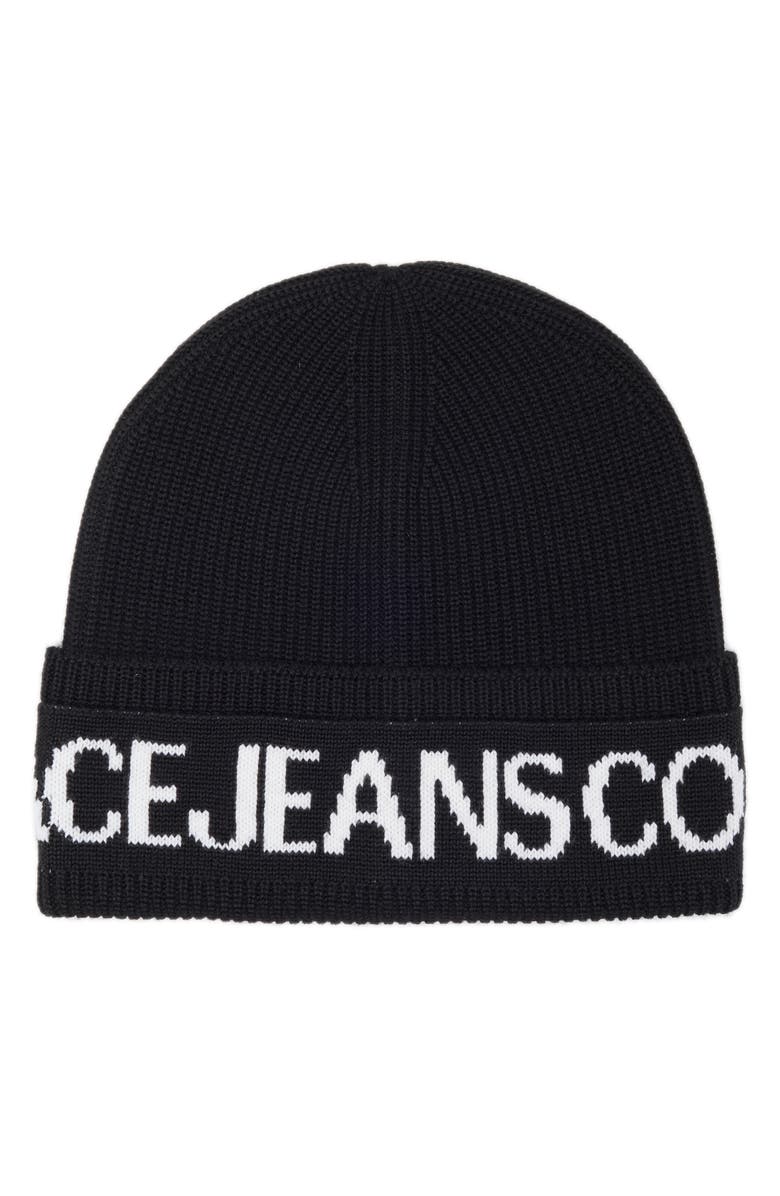 Versace Jeans Big Logo Intarsia Wool Blend Beanie | Nordstromrack