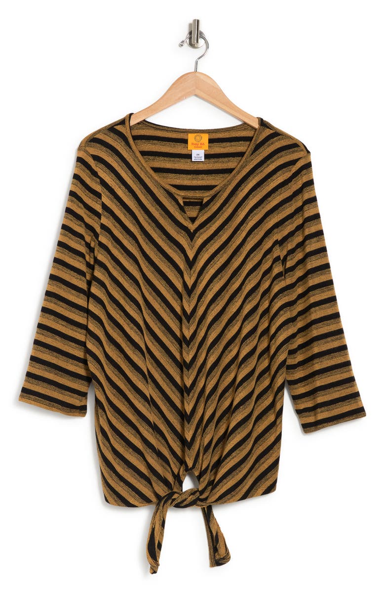 RUBY RD Ribbed Stripe Long Sleeve Front Tie Pullover | Nordstromrack