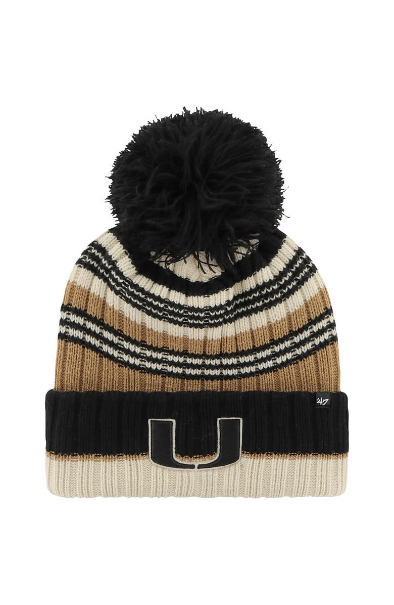 '47 Women's '47 Khaki Miami Hurricanes Barista Cuffed Knit Hat with Pom ...