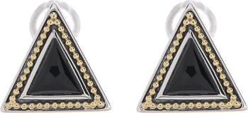 LAGOS 18K Gold & Sterling Silver Treasure CHest Onyx Triangle Stud ...