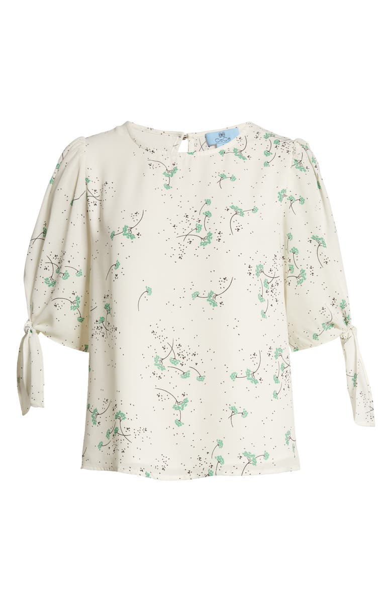 CeCe Floral Print Tie Sleeve Blouse | Nordstromrack