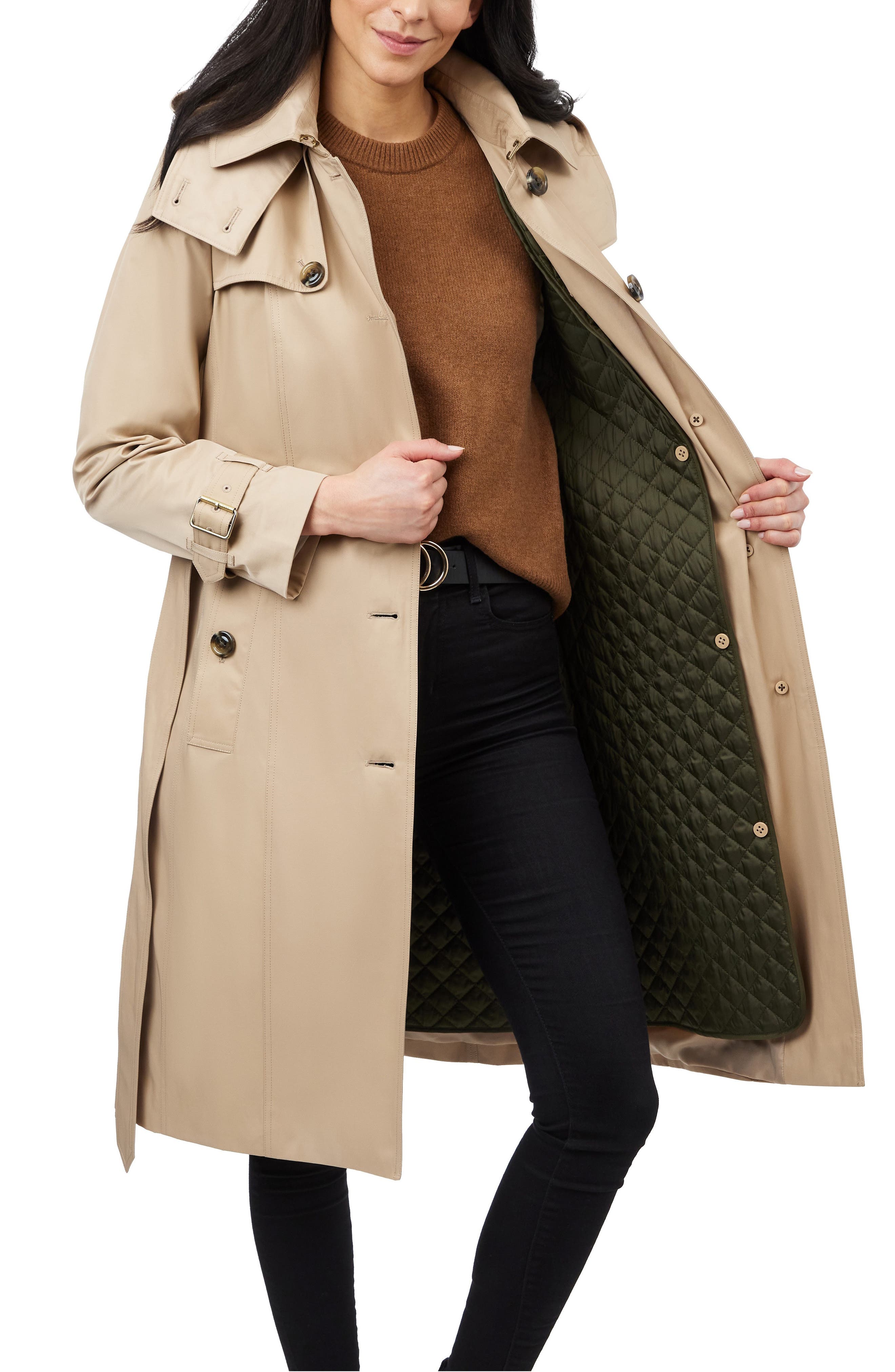 London Fog Water Resistant Belted Trench Coat with Removable Liner ...