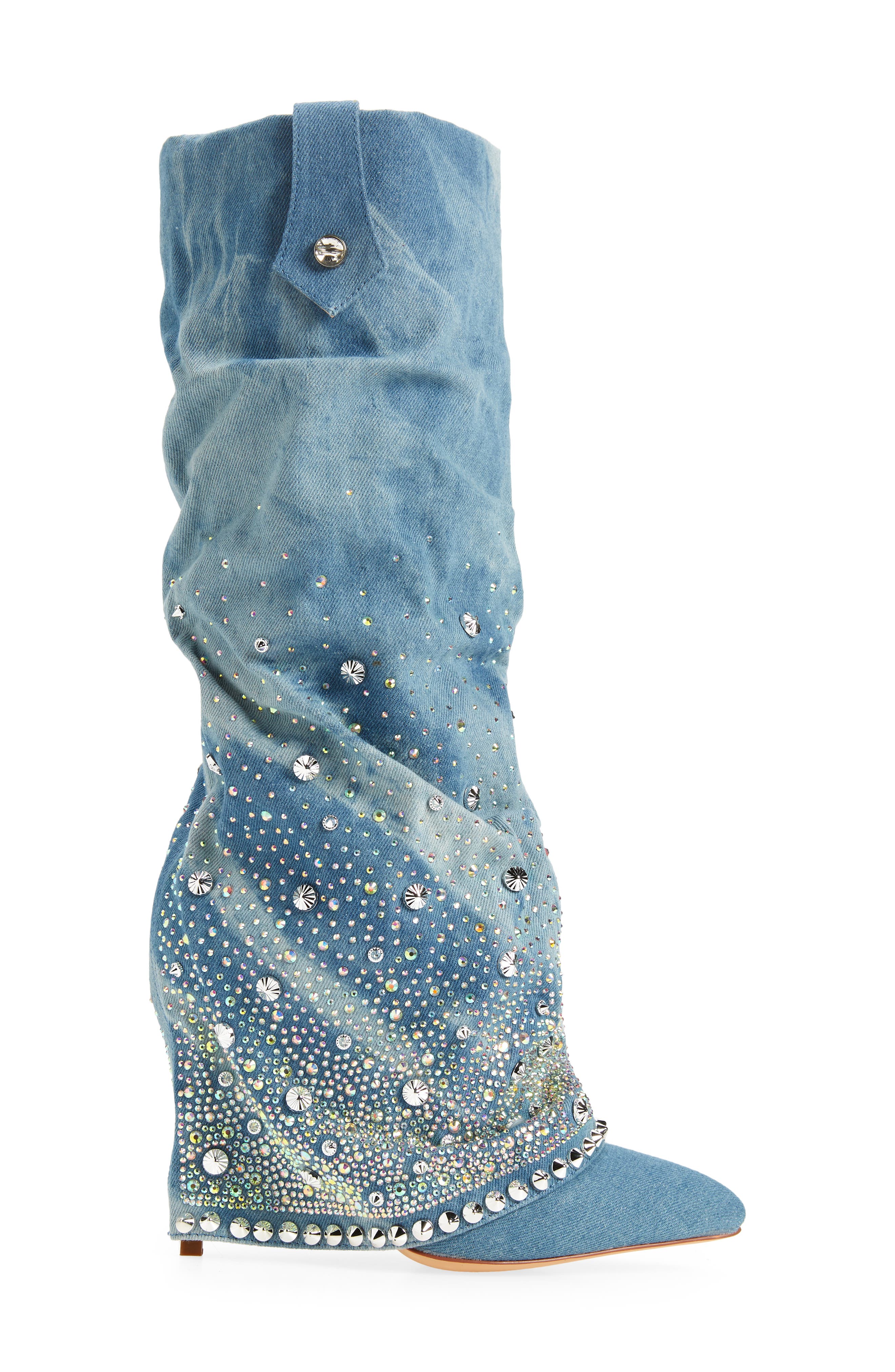 AZALEA WANG Allo Denim Sleeve Pointed Toe Boot (Women) | Nordstromrack