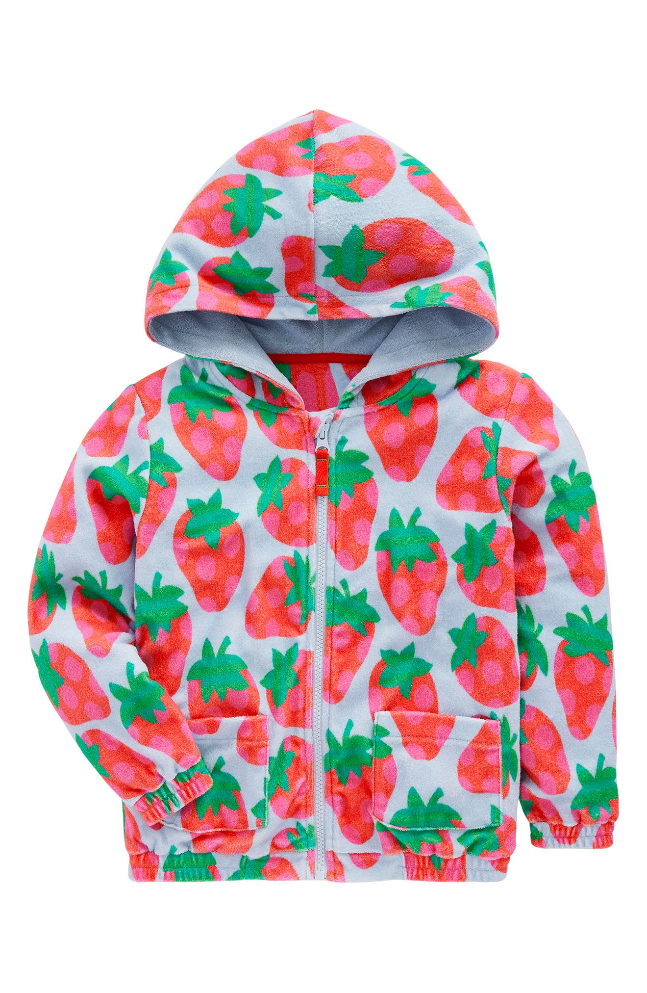 Mini Boden Kids' Strawberry Print Terry Cloth Zip-Up Hoodie | Nordstromrack