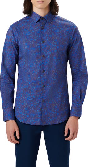 Bugatchi Shaped Fit Geo Print Stretch Cotton Button-Up Shirt ...