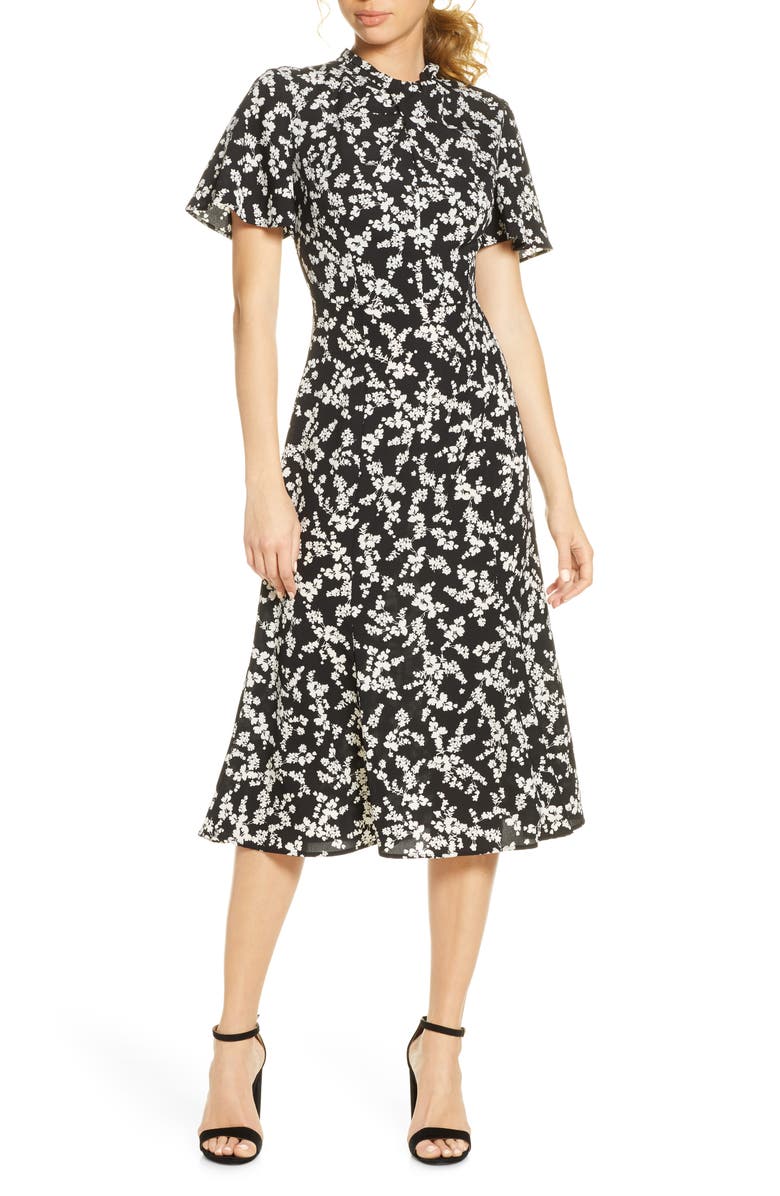 French Connection Bruna Floral Twist Neck Fit & Flare Dress | Nordstromrack