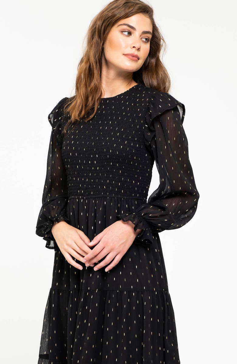 AUGUST SKY Foil Dash Long Sleeve Fit & Flare Midi Dress | Nordstromrack