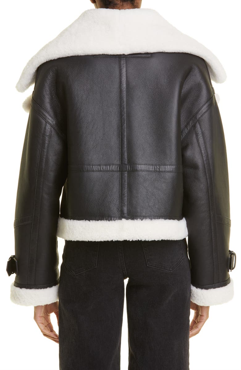 SHOREDITCH SKI CLUB Daia Belted Genuine Shearling & Leather Moto Jacket ...