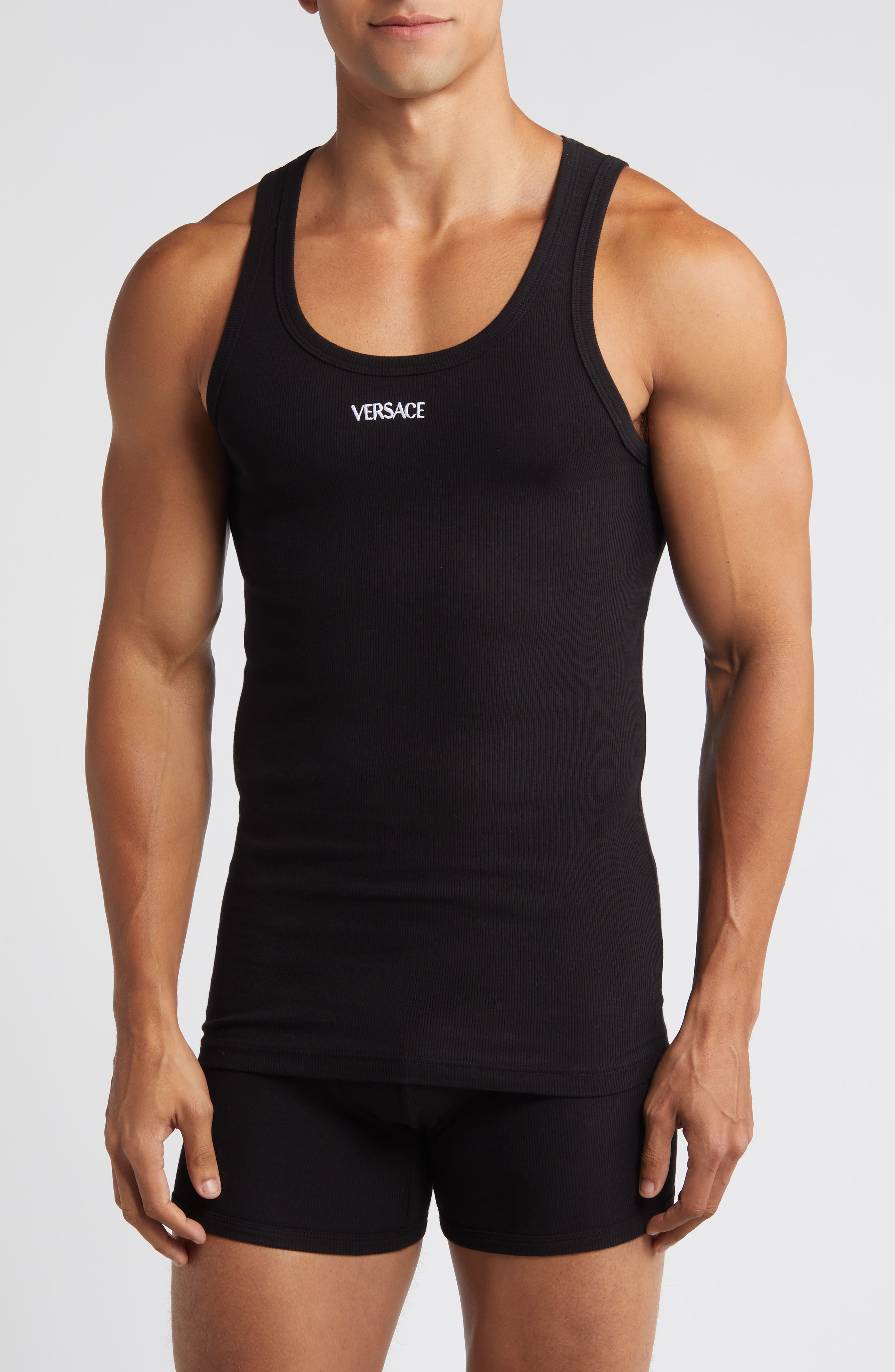 Versace Embroidered Logo Rib Tank | Nordstrom