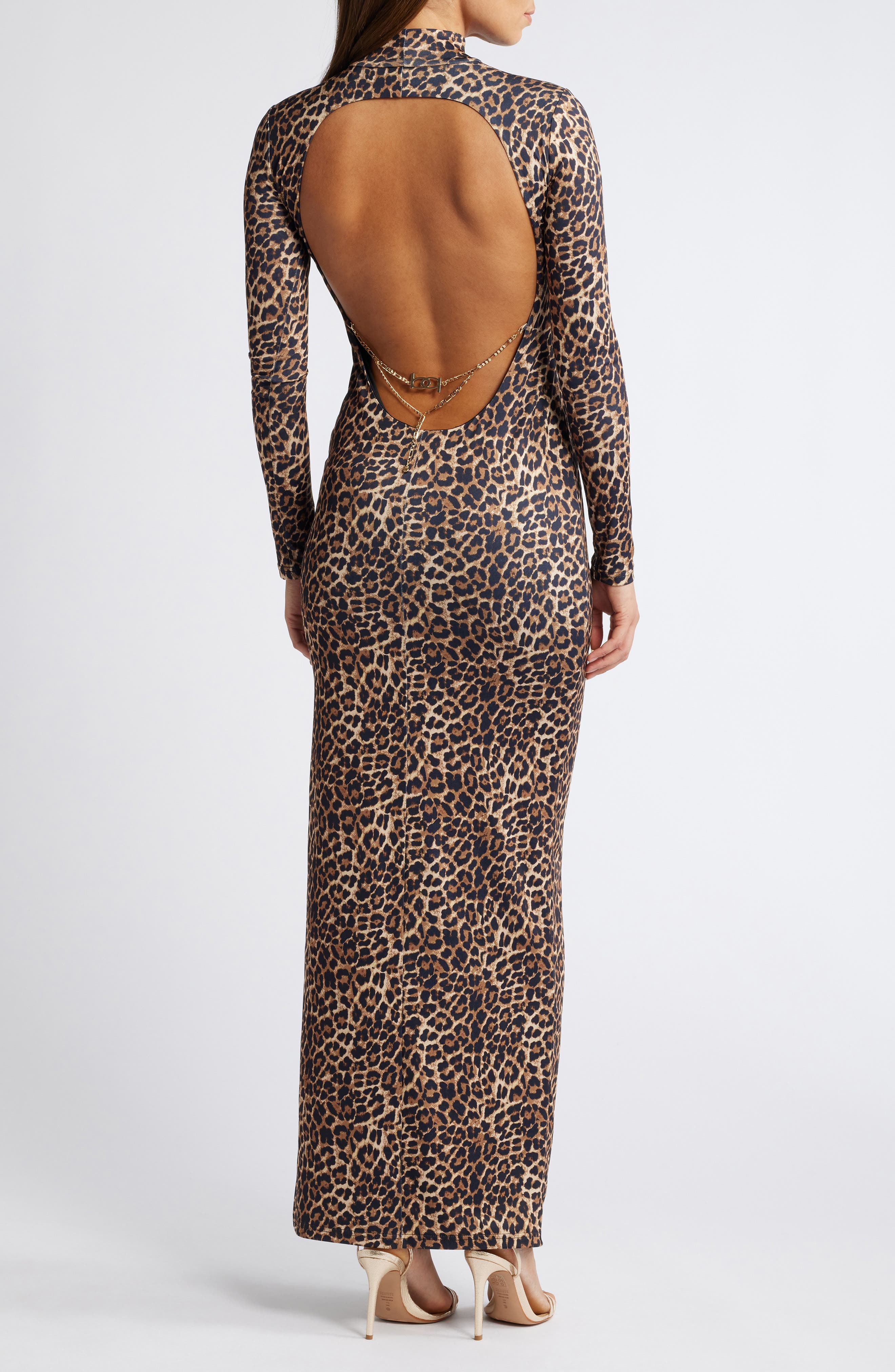 bebe X Ciara Long Sleeve Open Back Chain Maxi Dress | Nordstromrack