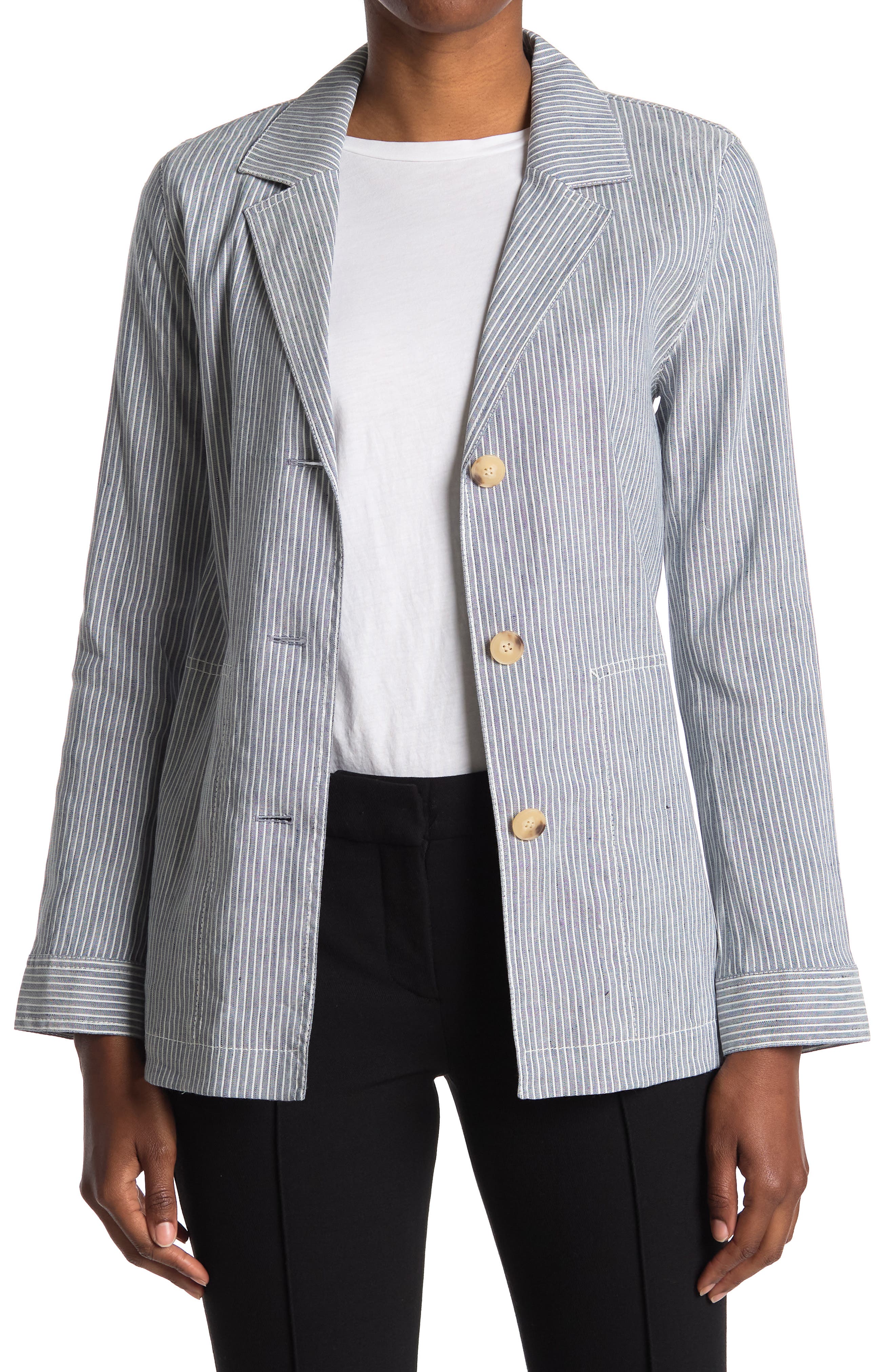Lafayette 148 New York Coleman Stripe Button Front Jacket | Nordstromrack