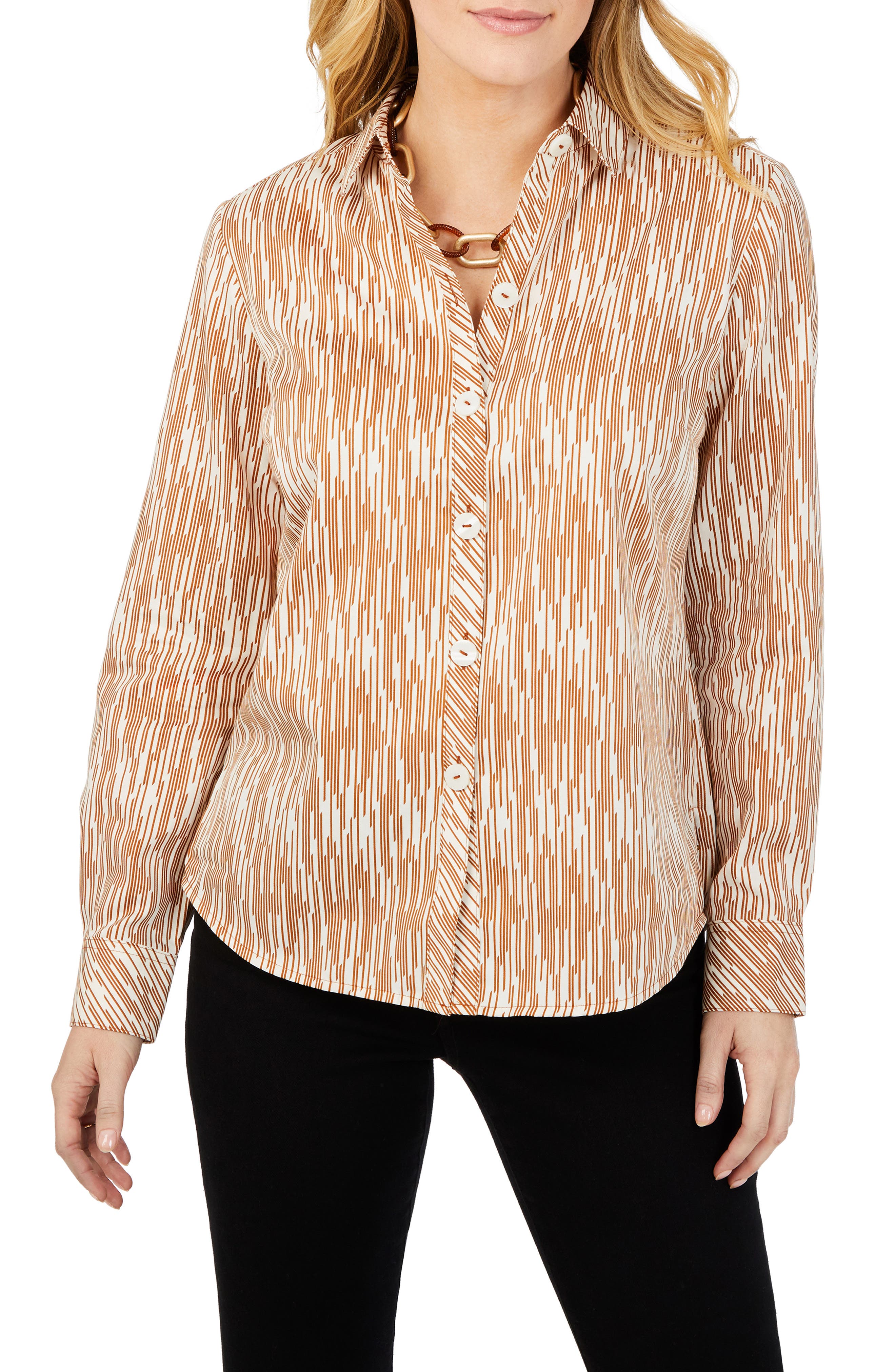 Foxcroft Ava Warm Geo Print Cotton Button-Up Shirt | Nordstromrack