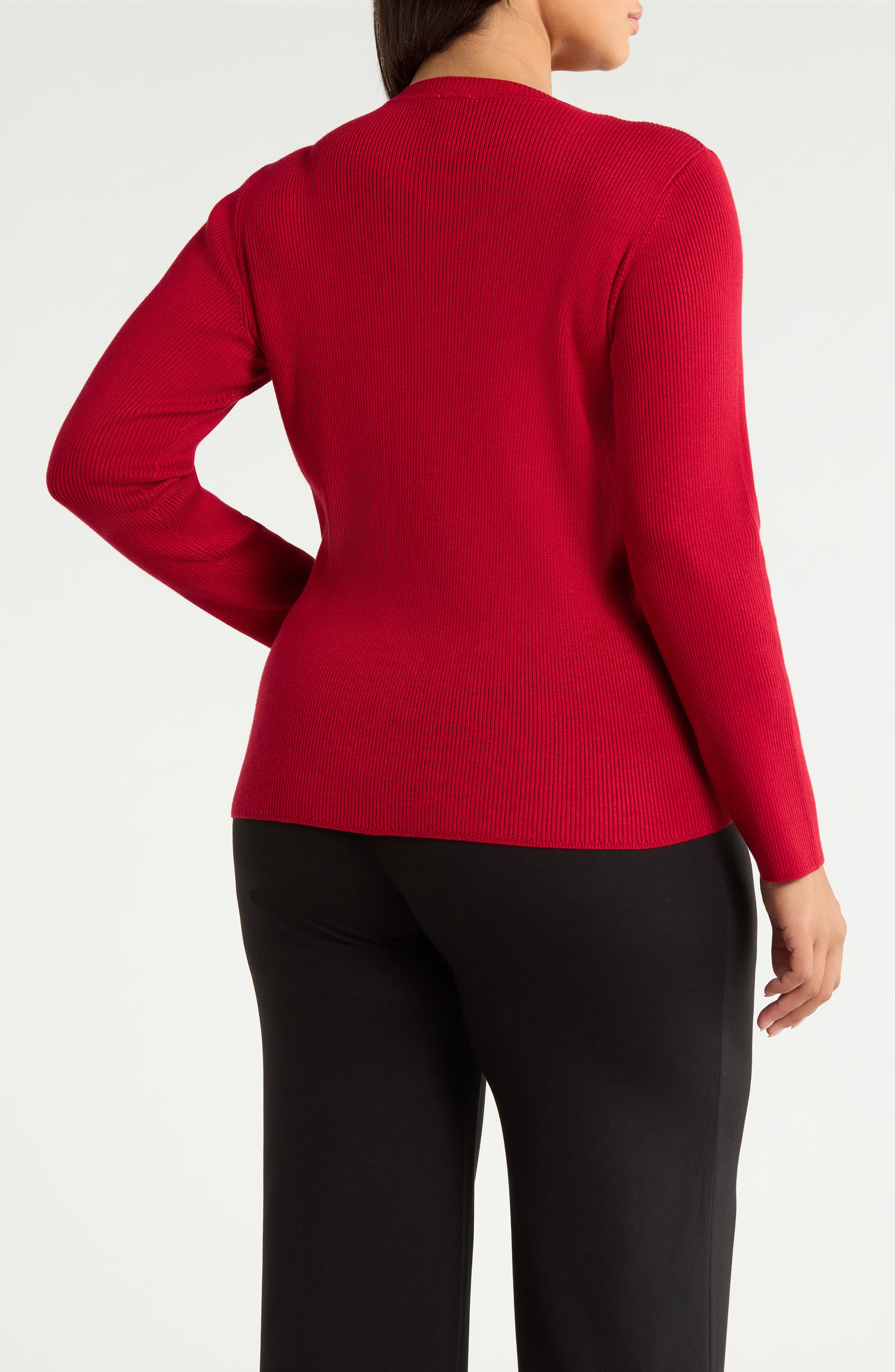 AK ANNE KLEIN Waterfall Crystal Ribbed Crewneck Sweater (Women) | Nordstrom
